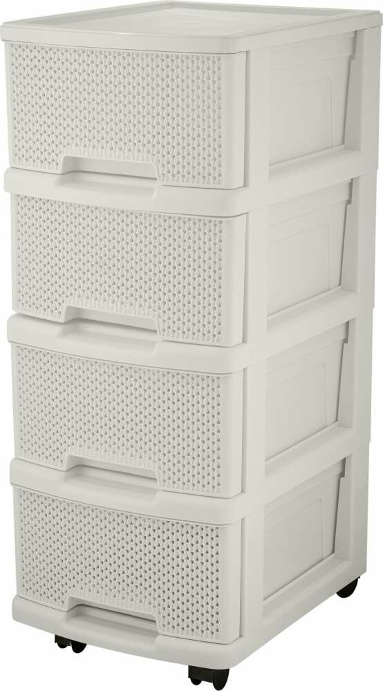 Комод 4-х секционный на колесиках с ящиками "Keeplex Ajur", компакт 37*30*73см, белое облако