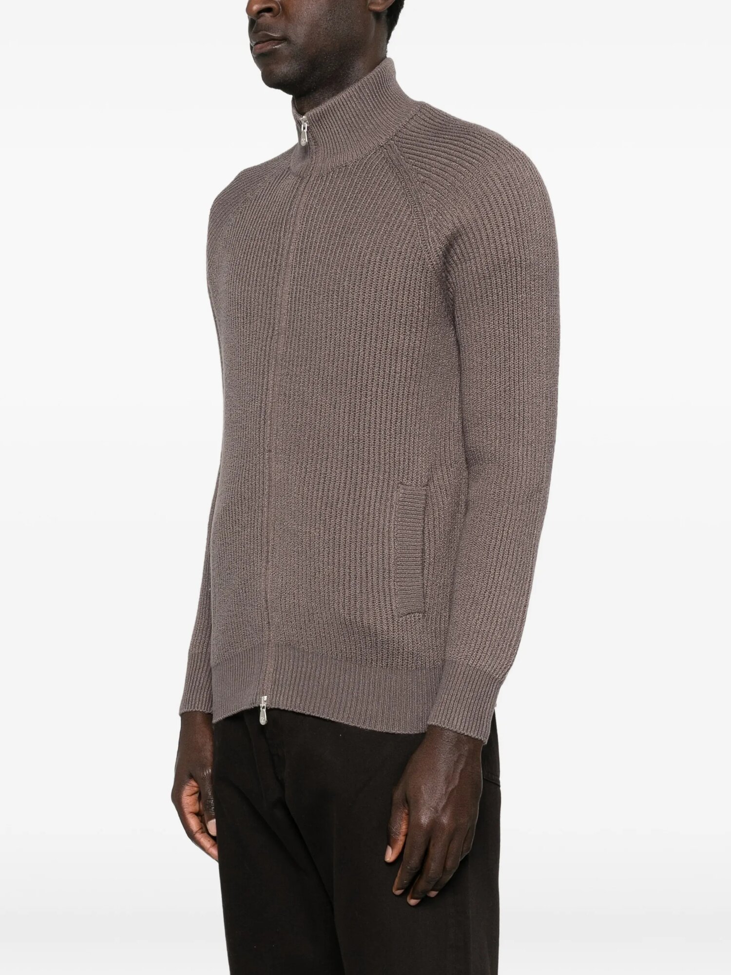 Кардиган BRUNELLO CUCINELLI Zip ribbed cardigan, размер 54, brown — фото 1