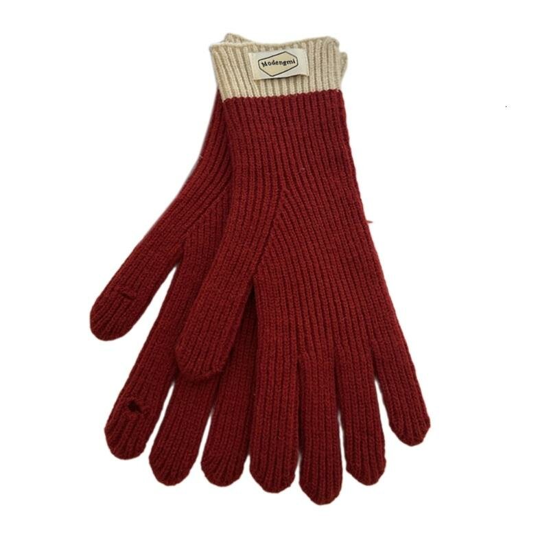 Корейские перчатки с сенсорным экраном контрастного цвета-винно-красный
