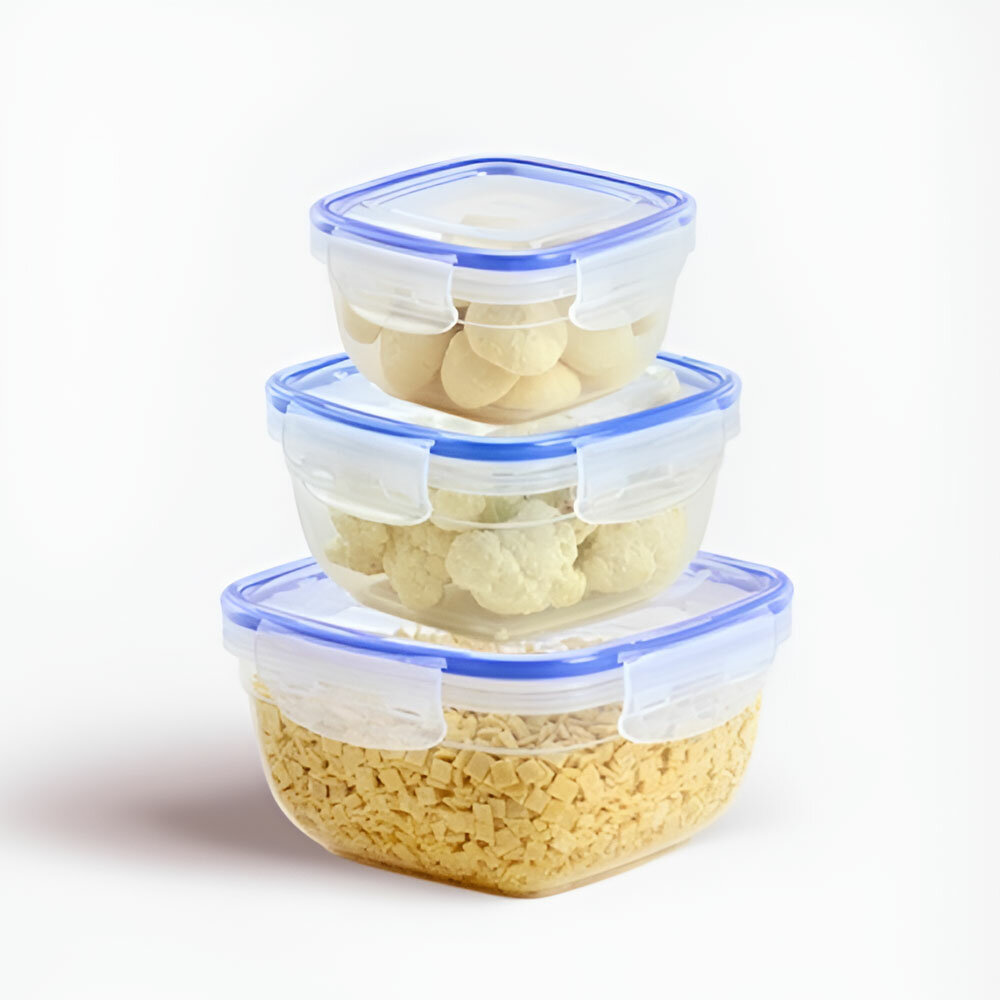 Набор контейнеров 3шт (0.275л, 0.5л, 0.9л) герметичных квадратных с защелками