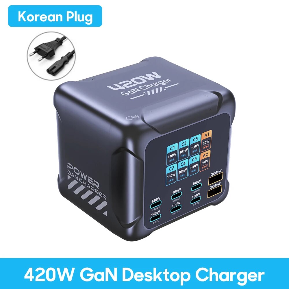 Зарядное устройство Ubigbuy 420W GaN PPS PD3.1 140W USB Type C с цифровым дисплеем, быстрая зарядная станция для MacBook, iPhone 17, Samsung