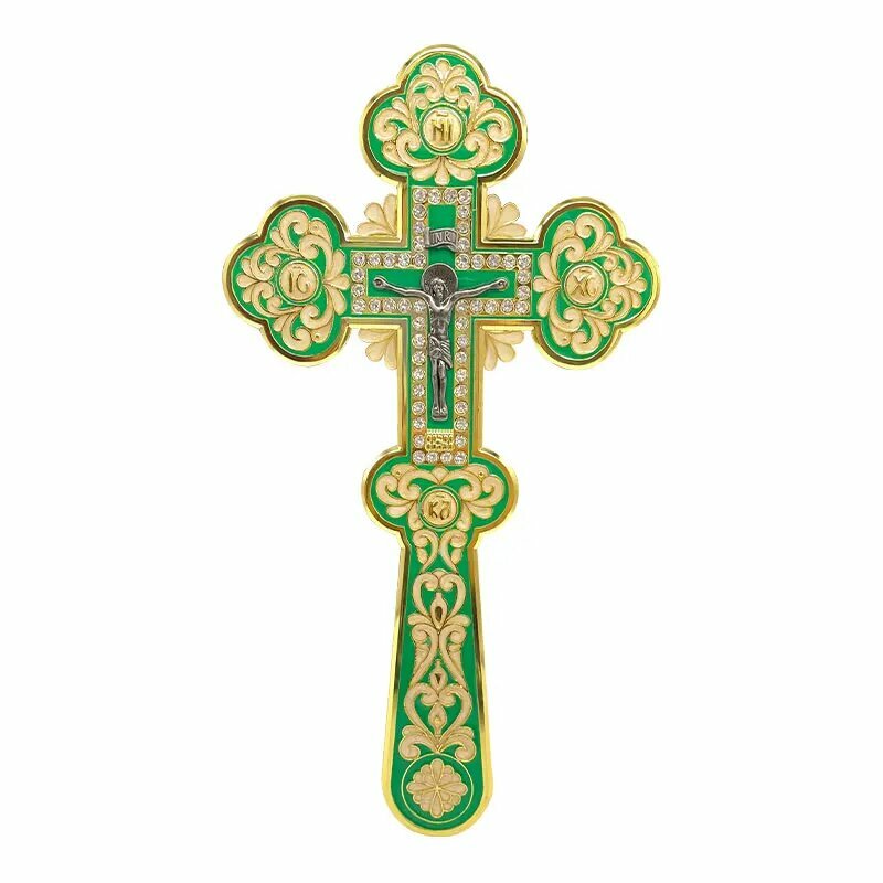Настенный крест из металла Изумрудный, Green