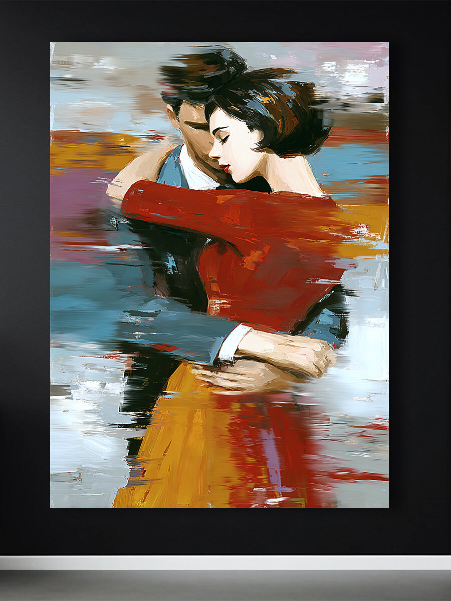 Картина на стену - "Любовная история мужчины и женщины, влюбленная парочка, романтика на холсте" , 50х70 см.