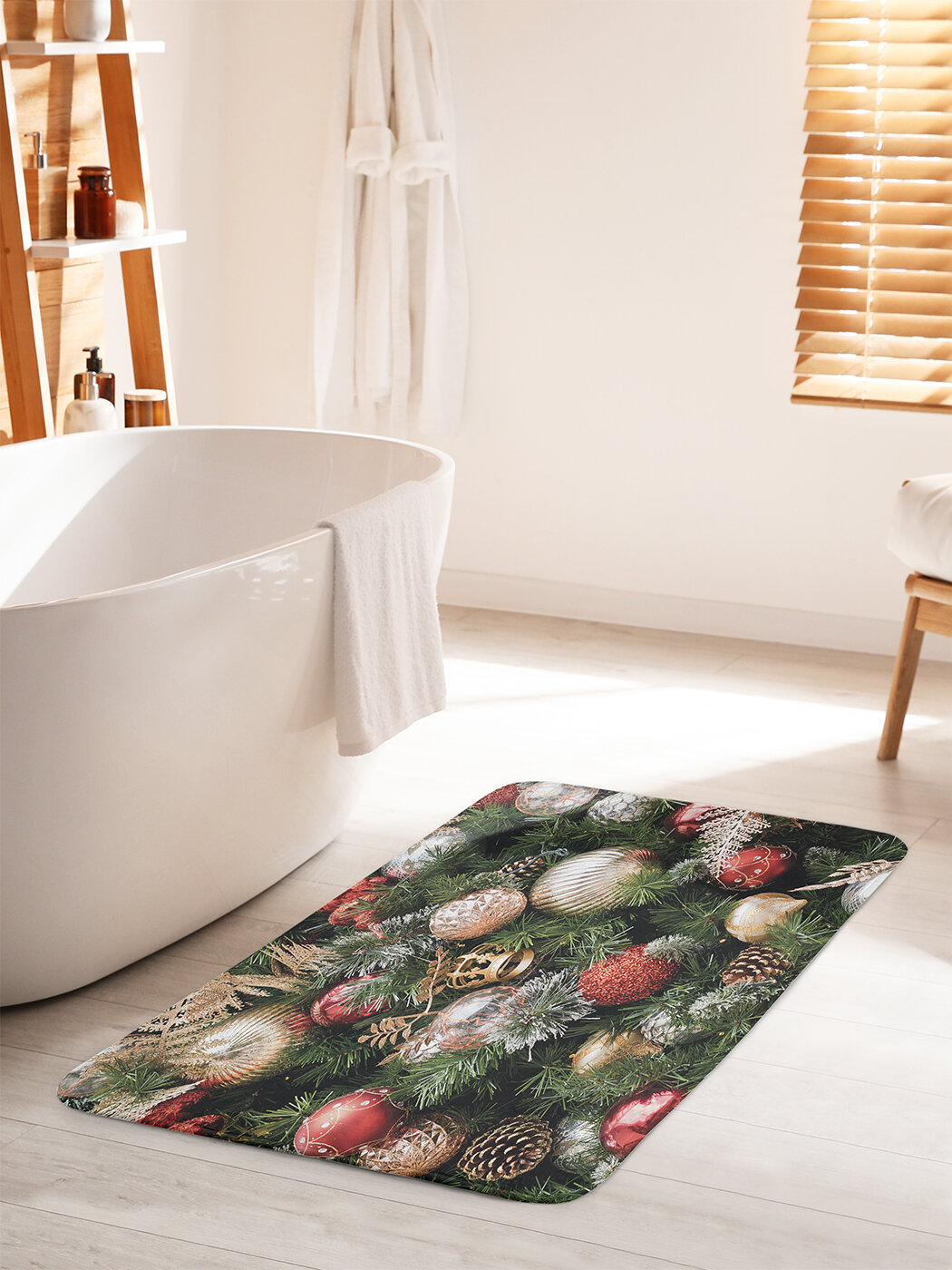 Коврик для ванной комнаты и туалета противоскользящий "Праздничное украшение" 60х100 см, JoyArty, серия Новый год