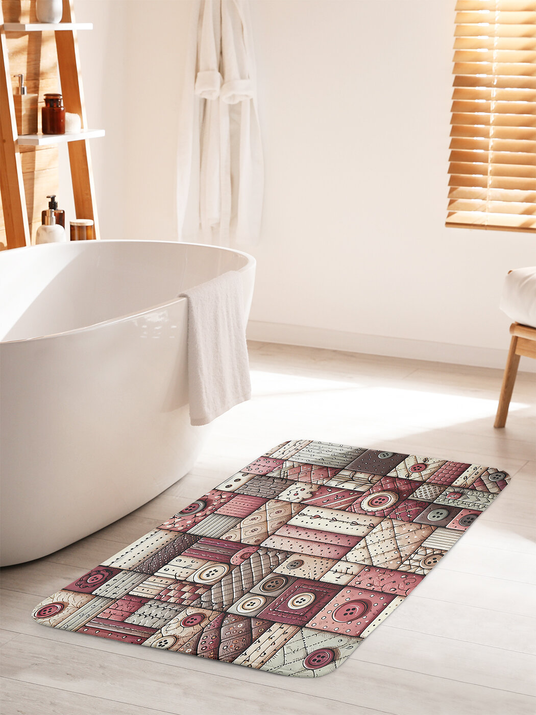 Коврик для ванной комнаты и туалета противоскользящий "Пуговицы пэчворк" 60х100 см, JoyArty