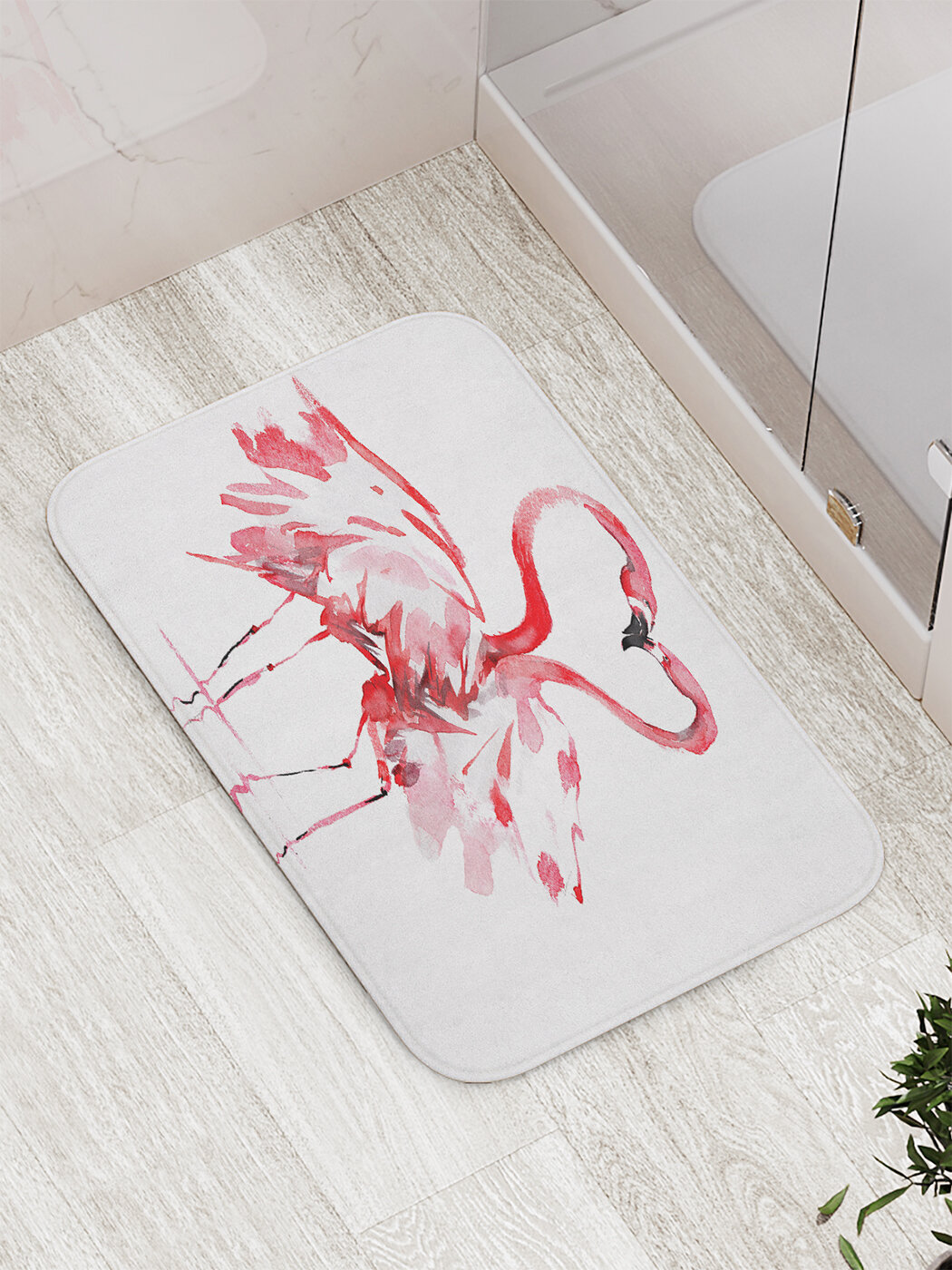 Коврик для ванной комнаты, туалета "Влюбленные фламинго" противоскользящий, 52х77 см, JoyArty