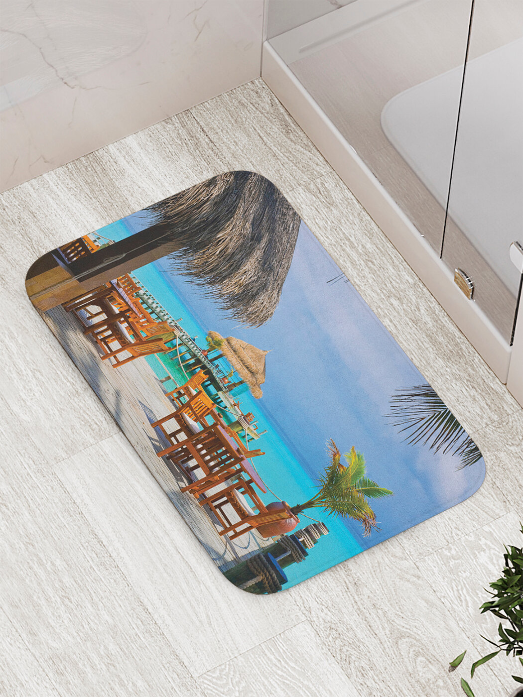 Коврик для ванной комнаты, туалета "Кафе на море" противоскользящий, 52х77 см, JoyArty