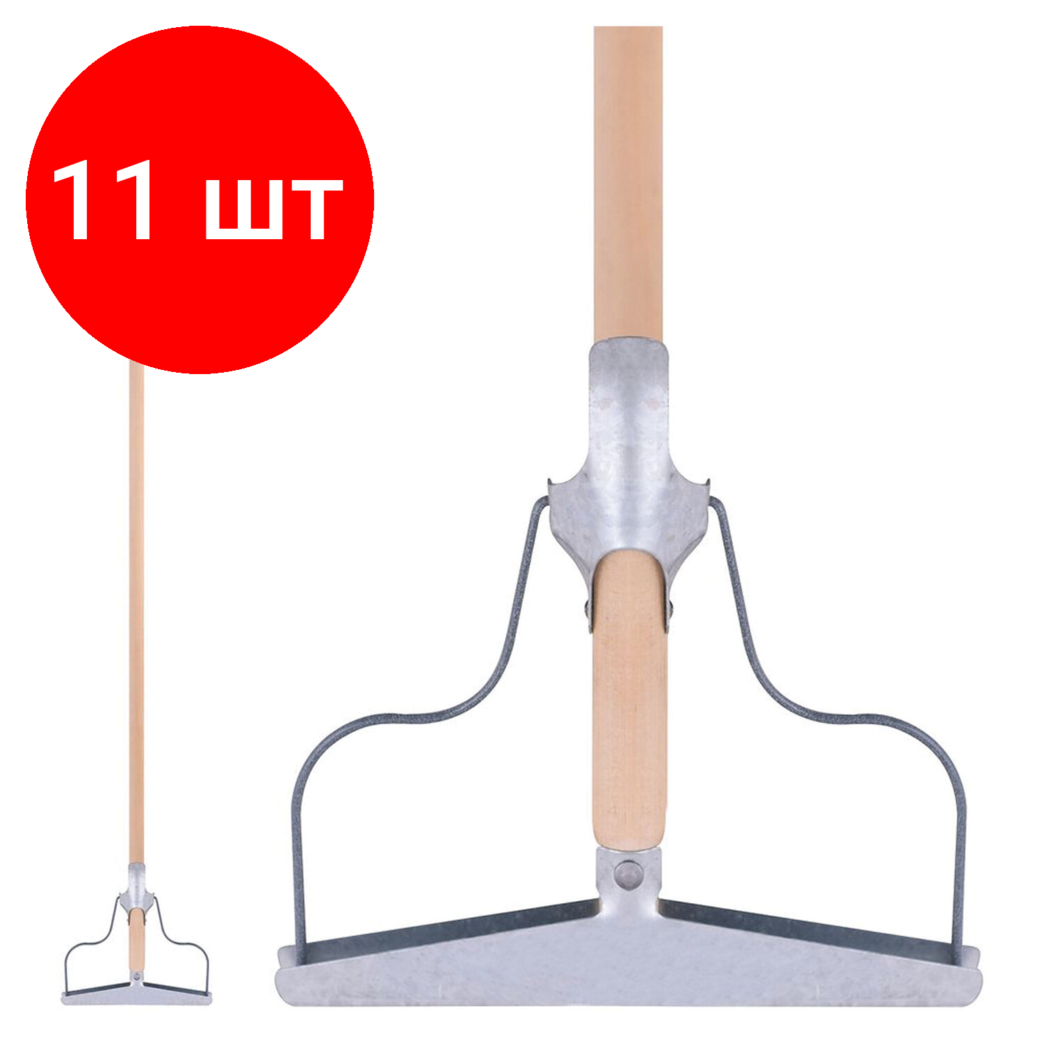 Комплект 11 шт, Швабра для пола с металлическим зажимом, деревянный черенок 120 см, рабочая часть 20 см, ШВА 094