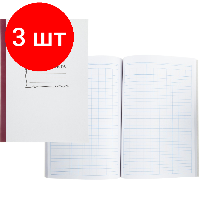 Комплект 3 штук, Книга учета 96л. пустографка, обл. картон