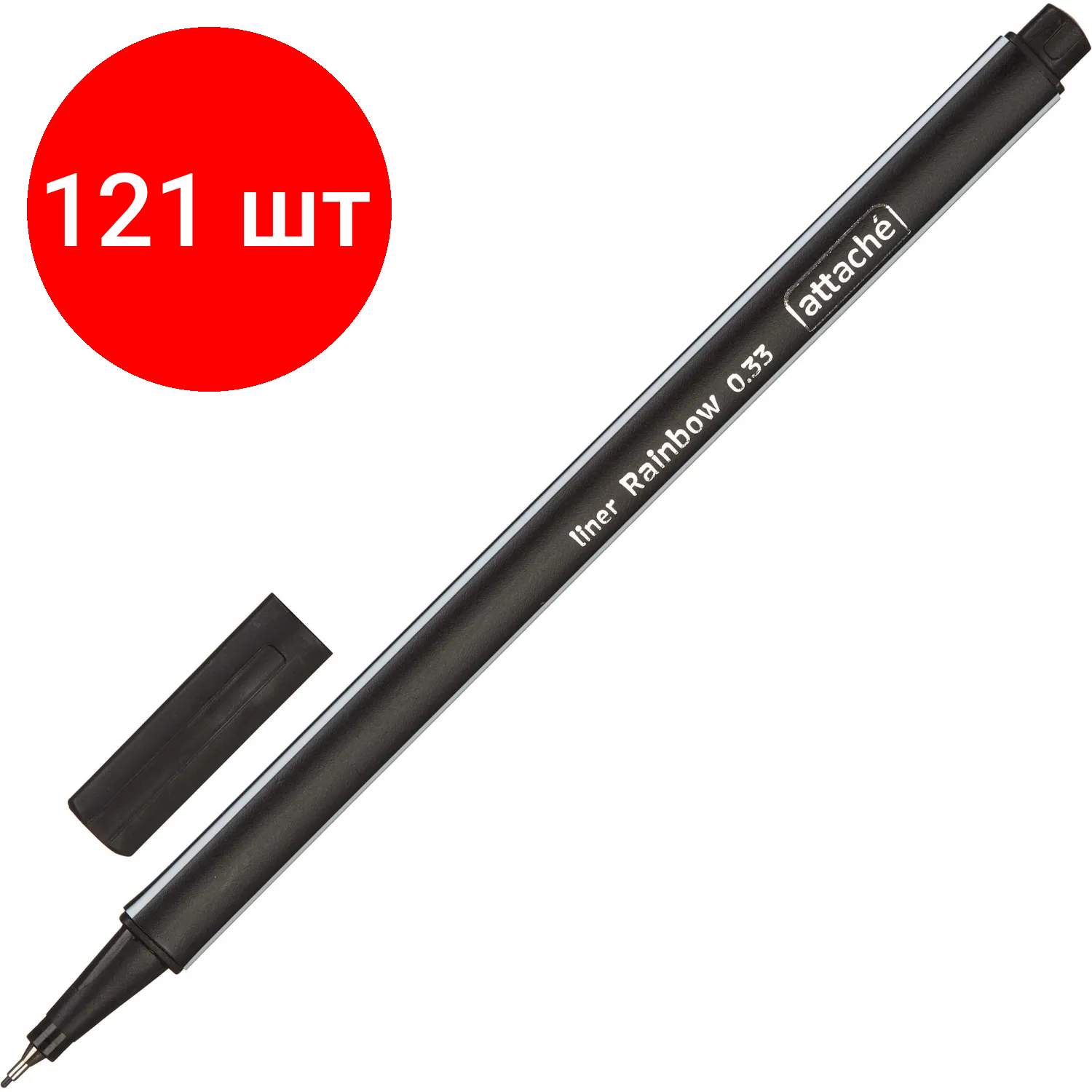 Комплект 121 штук, Линер Attache Rainbow 0.33 мм трехгран. корпус черный