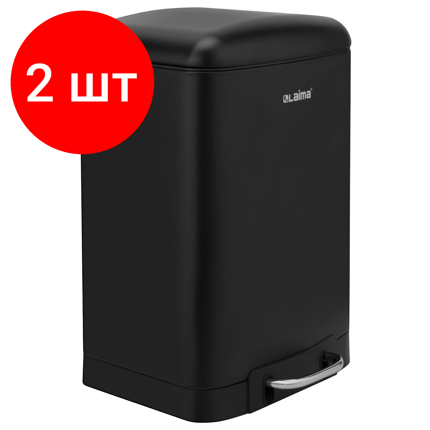 Комплект 2 шт, Ведро мусорное с педалью 12 л, крышка с доводчиком, черное матовое, металл, LAIMA ULTRA, 701565