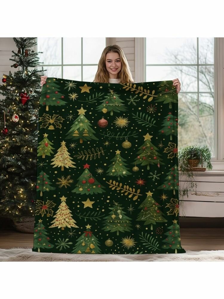 Рождественский фланелевый плед 130X150CM елкой, тёплое покрывало для дивана, новогодний декор, мягкий текстиль, подарок