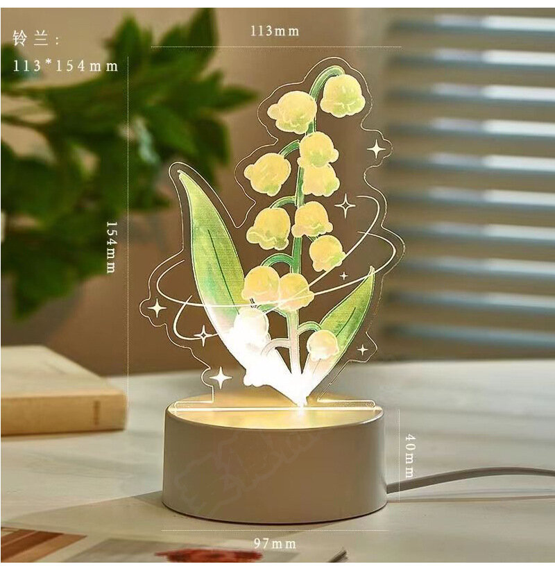 Никогда не увядающая роза, тюльпан, ландыш, УФ-печать, 3D ночник, сенсорная USB настольная лампа