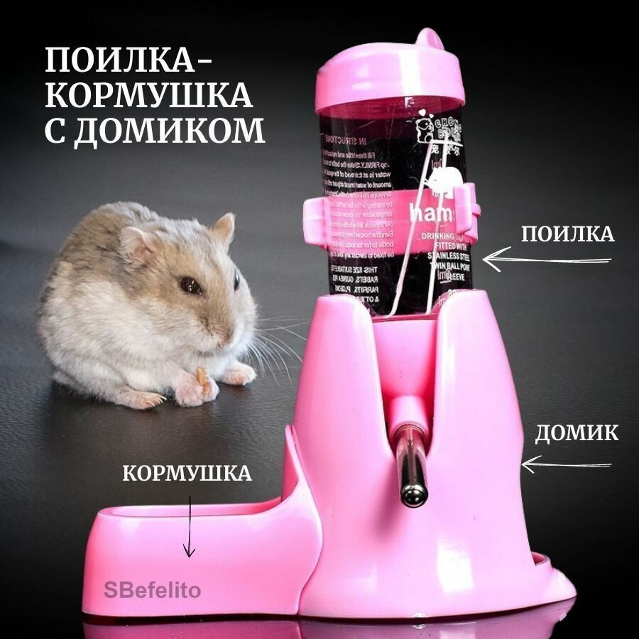 Кормушка с автоматической поилкой и домиком для грызунов (хомяк, мышь, декоративная крыса и др)