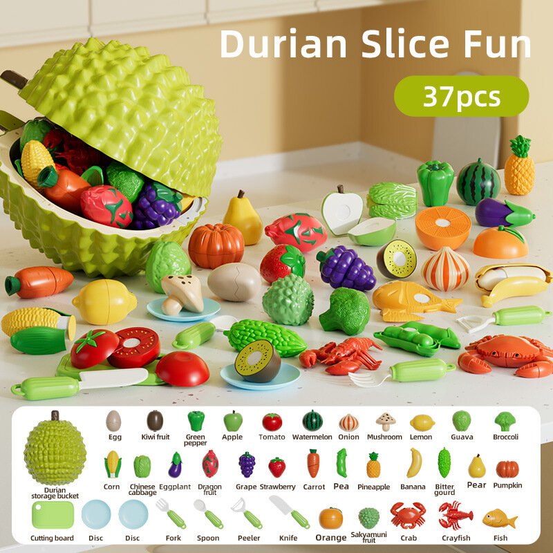 Детская игра в симуляцию овощей и фруктов, нарезка дуриана, веселая кухня для малышей, обучающие игрушки для приготовления еды