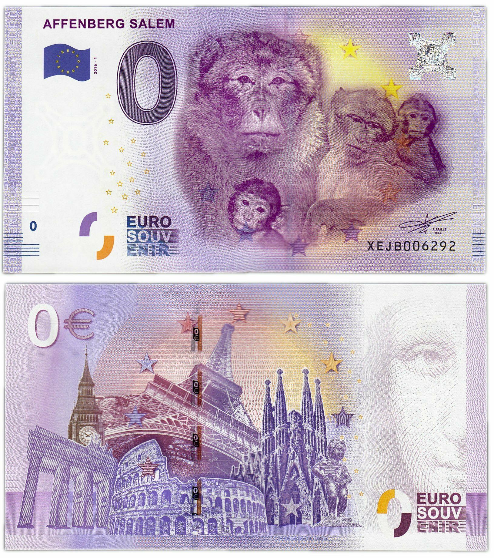 0 евро euro "Обезьяний парк "Аффенберг Залем" 2016 1-серия XE JB-1