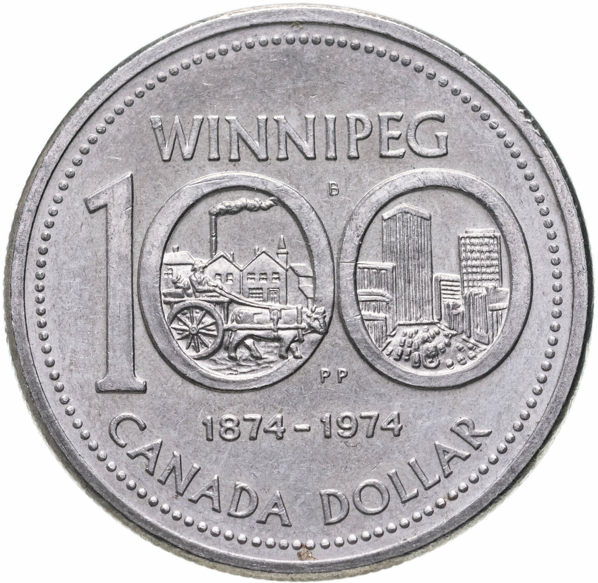 Канада 1 dollar доллар 1974 "100 лет Виннипегу", Никель, в сохранности XF