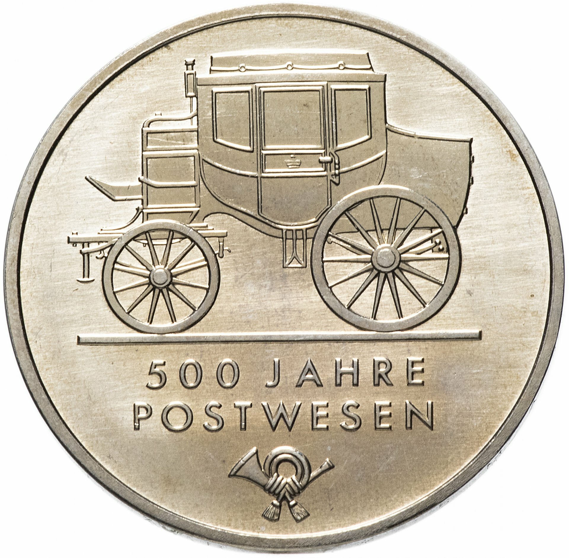 Германия ГДР 5 марок 1990 "500 лет почте", Медь, в сохранности AU-UNC