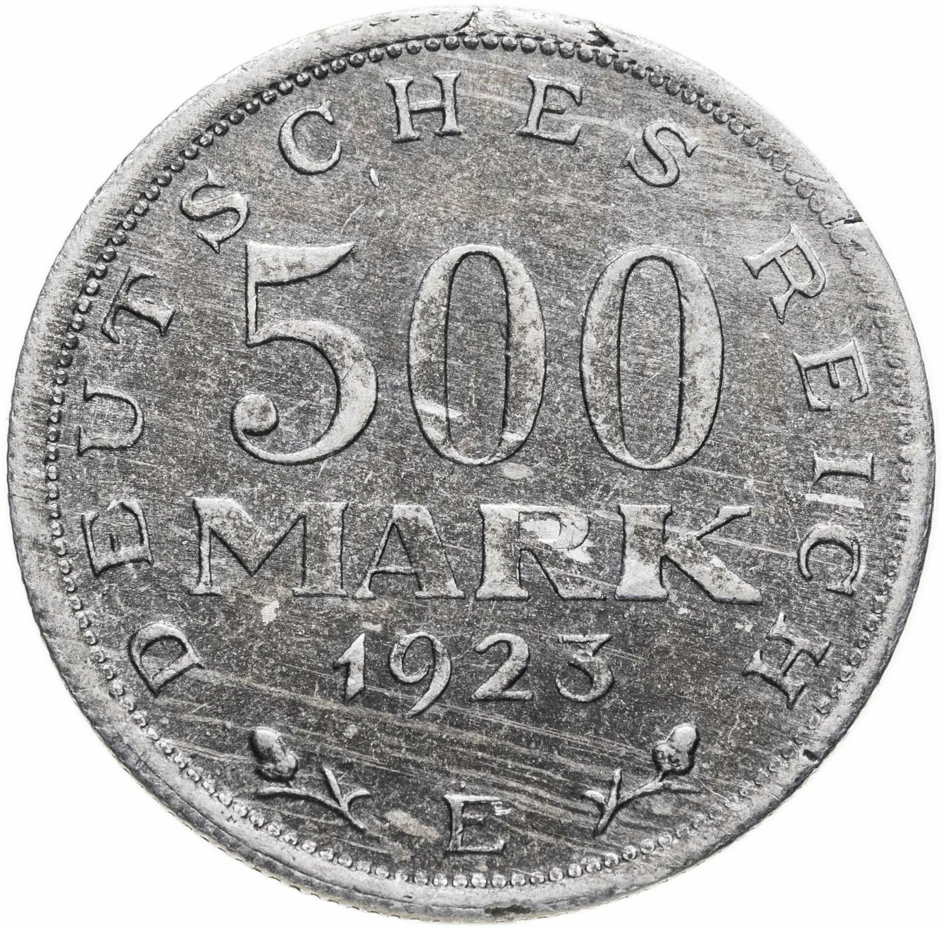 Германия 500 марок mark 1923, знак монетного двора "Е", Алюминий, в сохранности XF