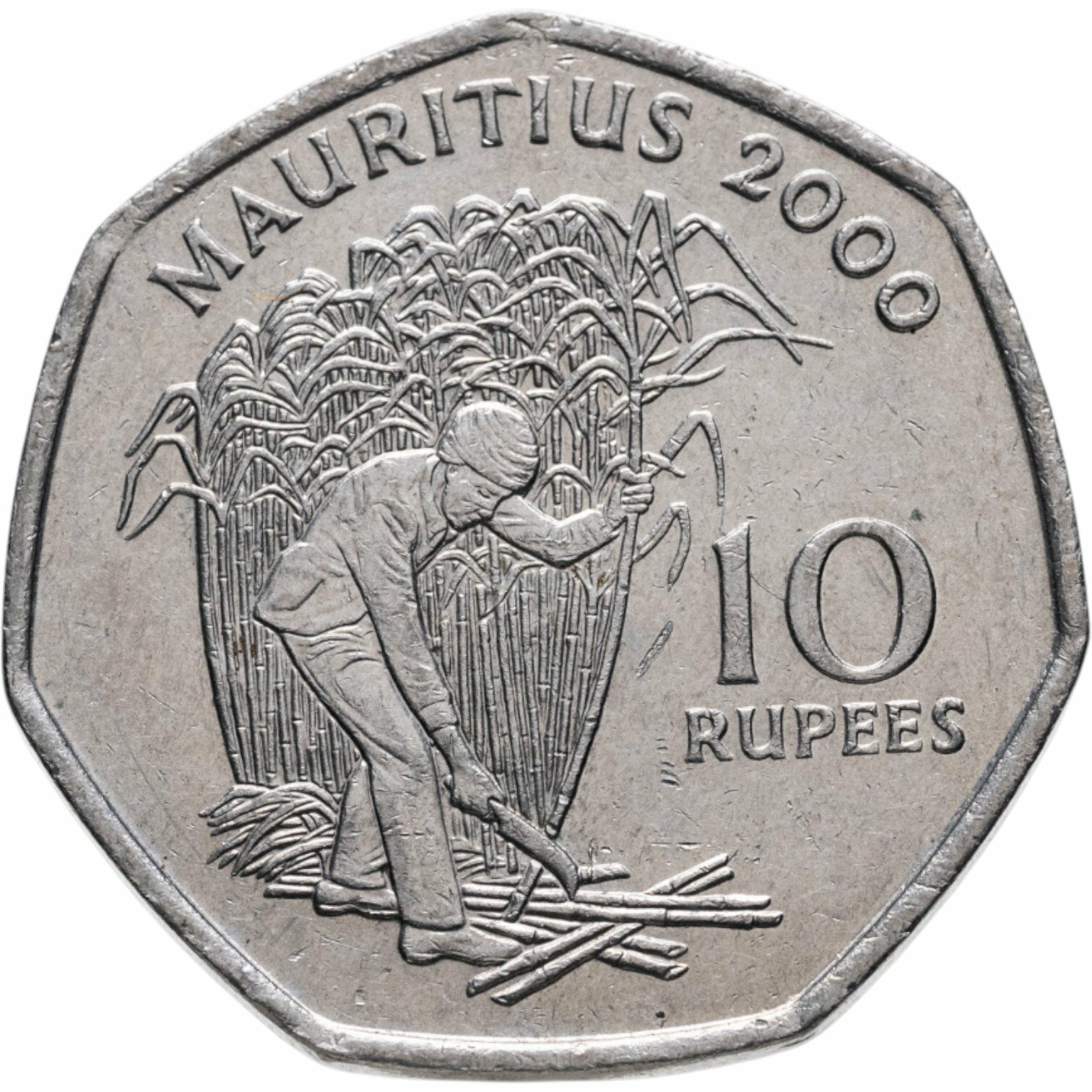 Маврикий 10 рупий rupee 2000, Мельхиор медь-никель, в сохранности XF-AU