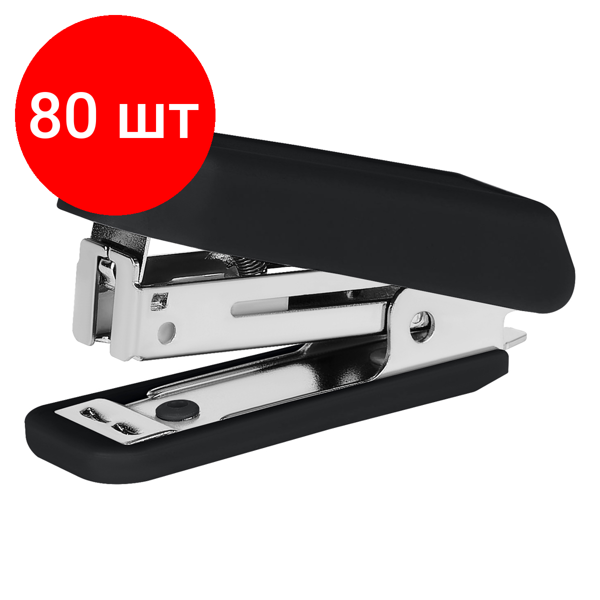 Комплект 80 шт, Мини-степлер №10 OfficeSpace до 7л, пластиковый корпус, черный