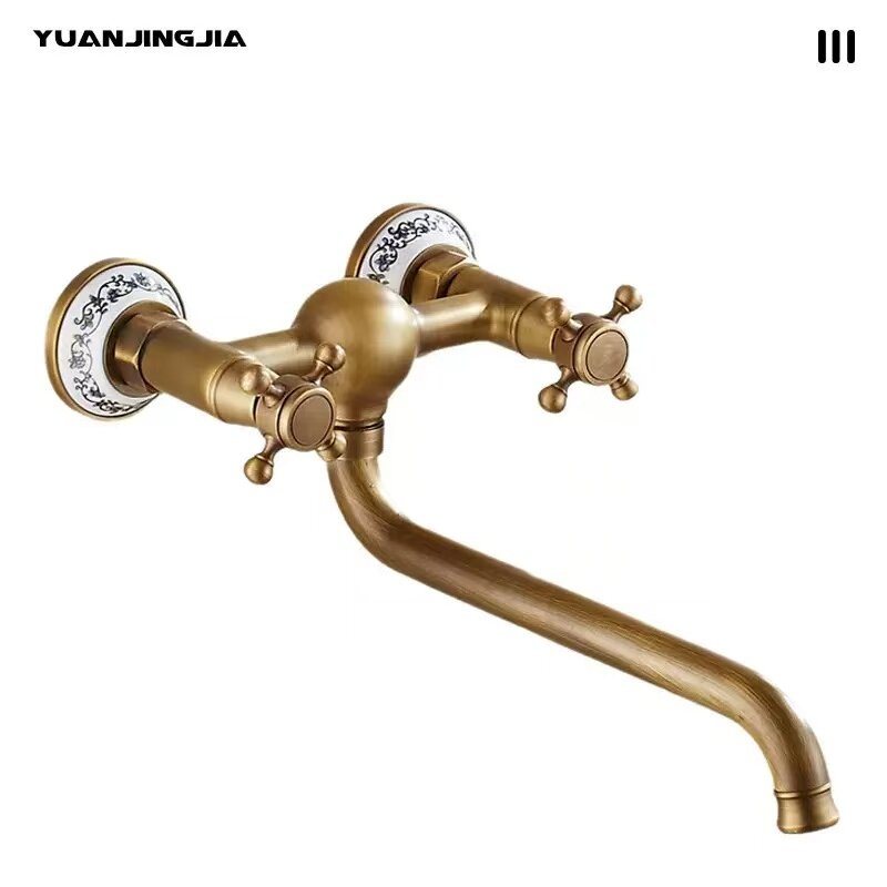 Кран с двойными ручками, поворотный носик, античный латунный кран для смеситель, Antique Brass A