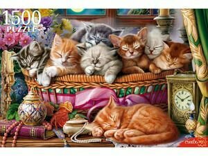 Пазл 1500 деталей Ночные котята в корзине