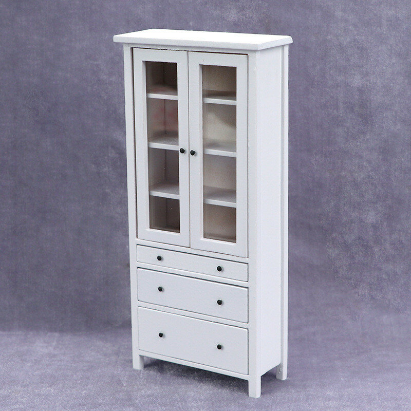 Modern minimalist white dollhouse miniature furniture model storage cabinet glass cabinet