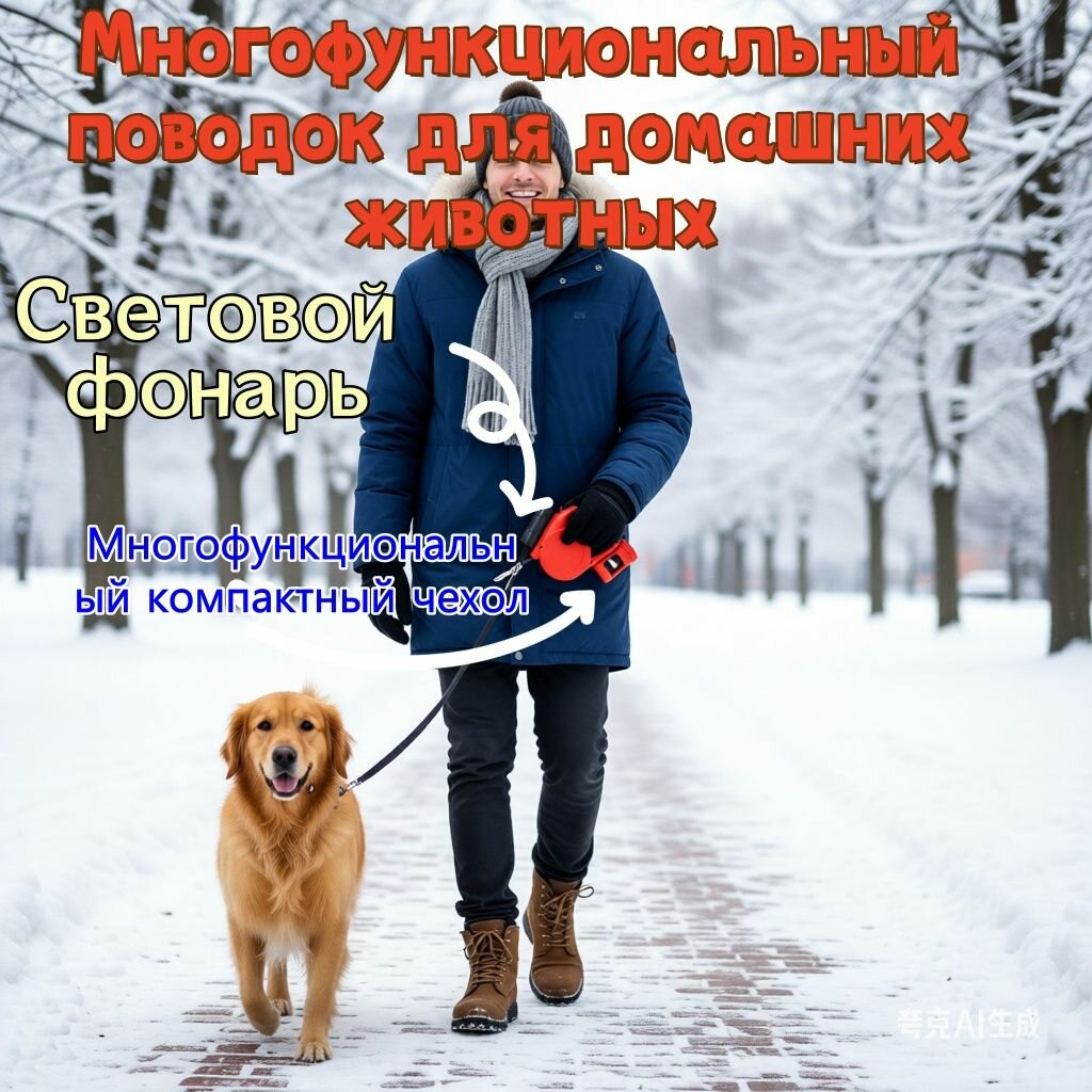 Поводок-рулетка, для собак, с фонариком, 5м, ABS-пластик, до 20кг