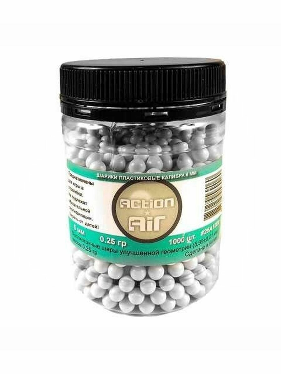 Шары для страйкбола 0,25 гр (уп. 1000 шт) кал. 6 мм, белые (Action Air)