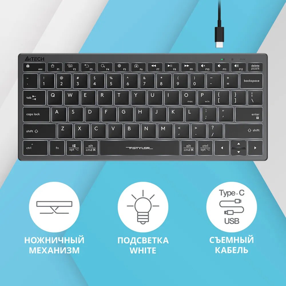 A4Tech Клавиатура проводная Fstyler FX61, серый, черный
