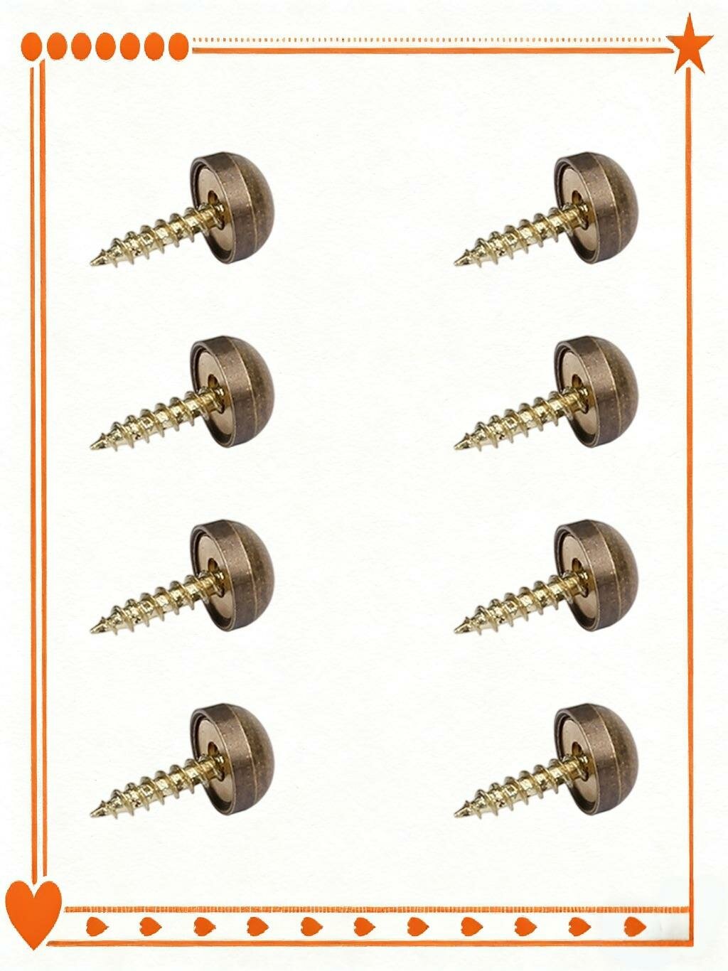 Набор из 8 латунных декоративных винтов с зеркальными колпачками, бронза 9 мм
