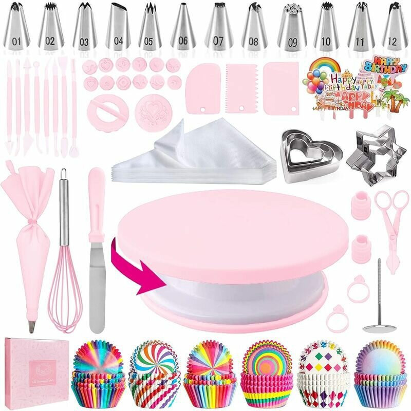 255-предметный набор для торта с поворотным столом, насадками для украшения, TPU мешками для украшения и инструментами для декорирования