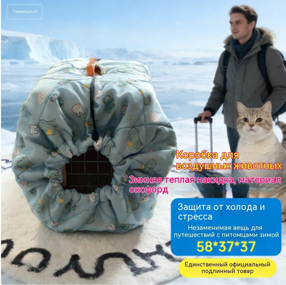 Зимний чехол на пластиковую переноску для кошек, собак, животных 58*37*37