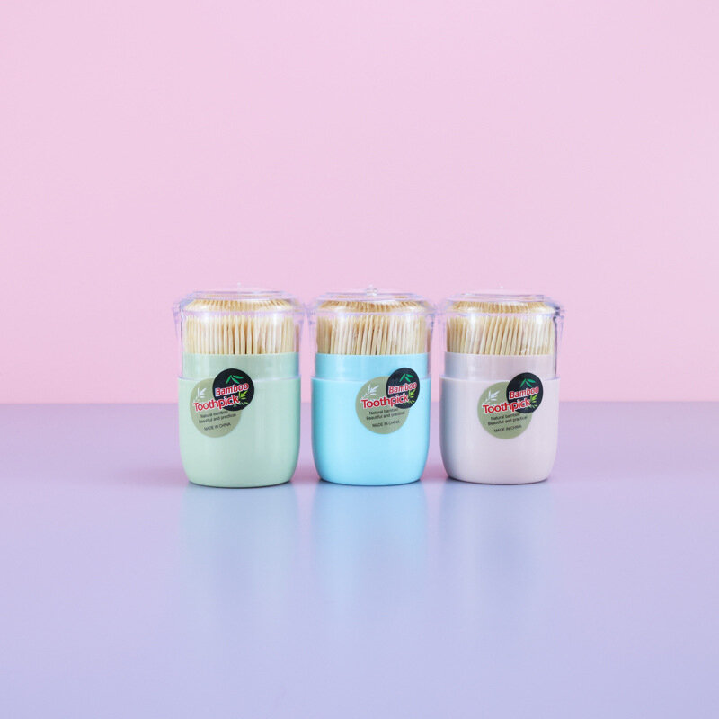 Коробочные двусторонние одноразовые зубочистки для ухода за полостью рта, межзубная чистка, для использования в отелях, карбонизированные бамбуковые зубочистки