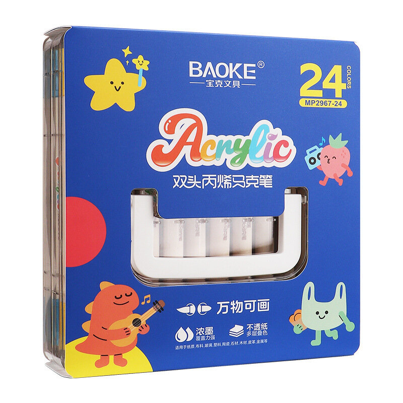 ⭐Маркер Baoke MP2967-24 с двумя наконечниками, акриловый, 60 цветов, 80 цветов, складная коробка, ручка для рисования для детей, DIY журнал⭐