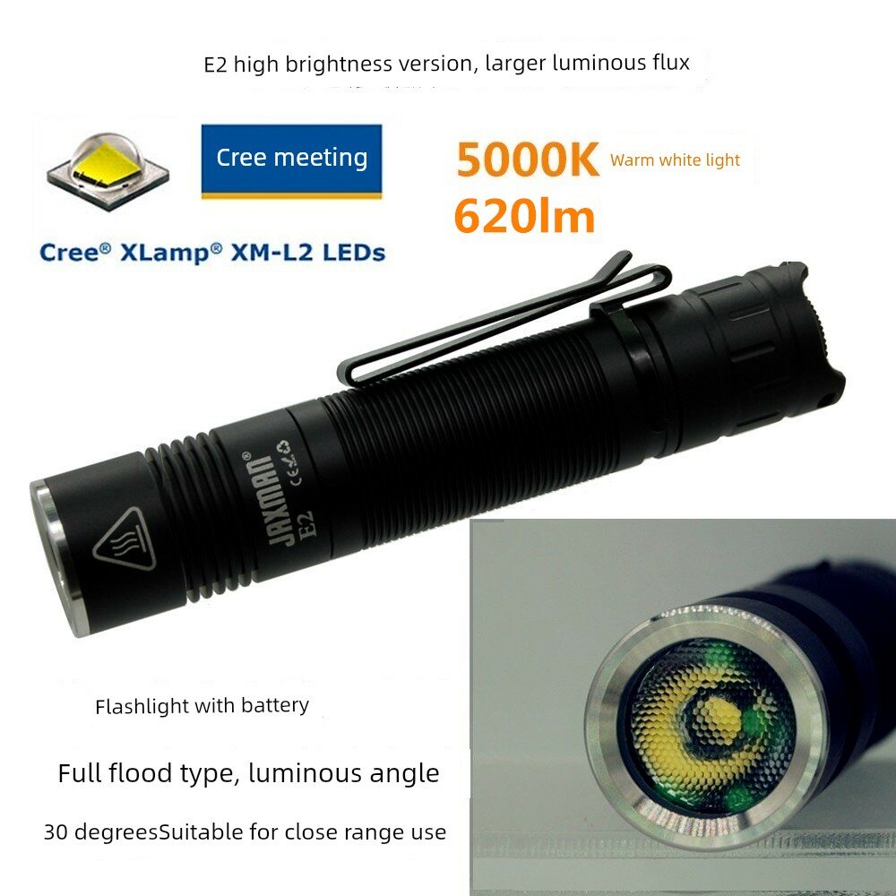 JAXMAN E2 Type-C Зарядка 18650 Фонарь с 5000K Тепло-белым Линзой Версия Включает 1 Батарею Водонепроницаемый L2