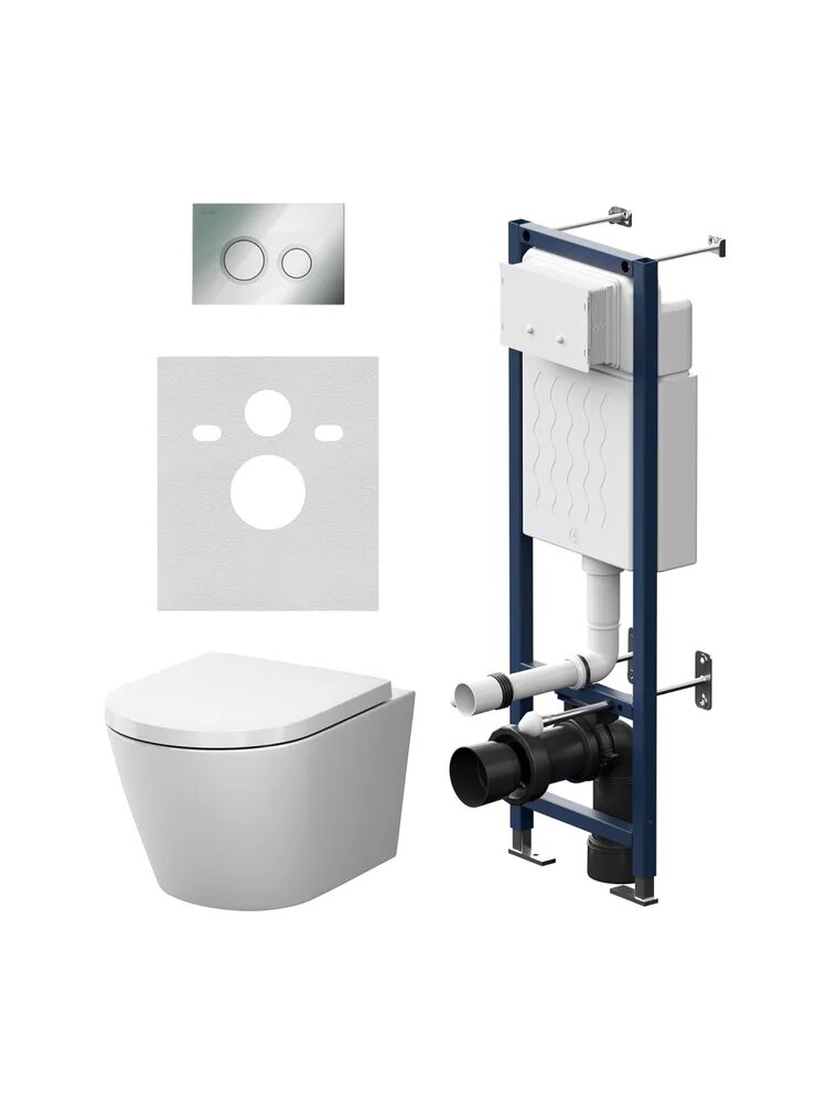 Комплект 5 в 1 AM.PM X-Joy Унитаз подвесной C851900SC / Инсталляция ErgoFit I012711.0151 кнопка смыва хром глянец