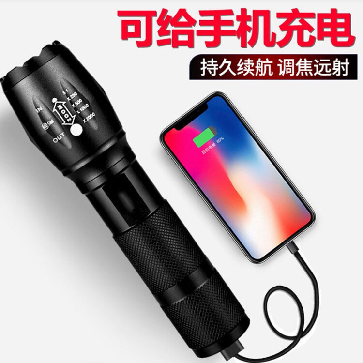 Paiqige USB перезаряжаемый внешний аккумулятор фонарик дальнего действия супер яркий T6 с телескопическим зумом
