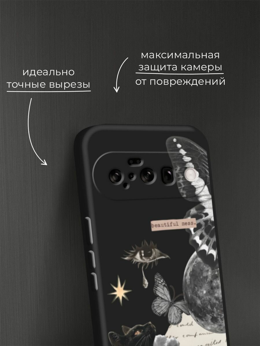 Черный матовый чехол на Google Pixel 10 / Гугл Пиксель 10 с принтом Midnight collage — фото 1