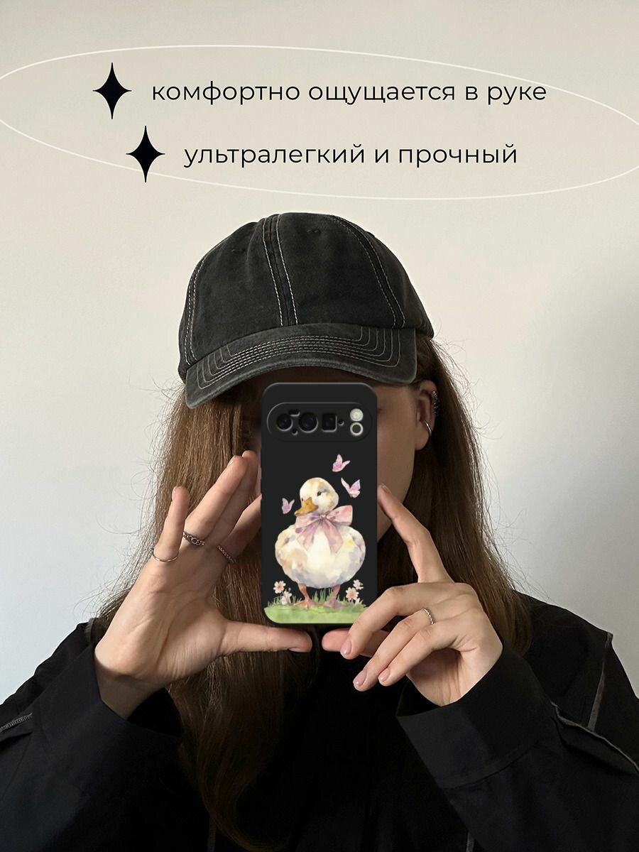 Черный матовый чехол на Google Pixel 10 Pro / Гугл Пиксель 10 Про с принтом Гусыня с бантиком — фото 1
