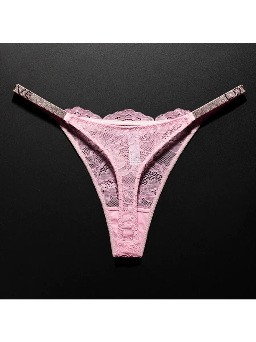 Женские трусы-стринги с кружевом, розово-фиолетовый, L