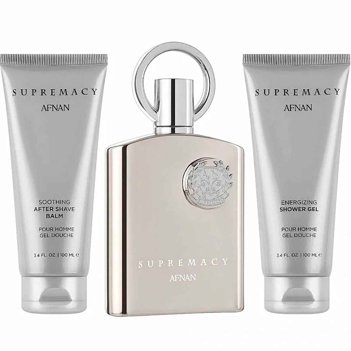 Afnan supremacy silver набор мужской: парфюм 100ml+гель д/душа 100ml +бальзам п/бритья 100ml