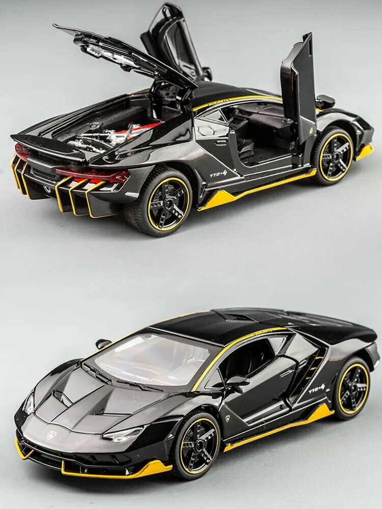 Коллекционная машинка WiMi Lamborghini Centenario LP770-4 в металлическом корпусе, реалистичные модели с инерционным механизмом, игрушки для детей с открывающимися элементами и светозвуковым сигналом