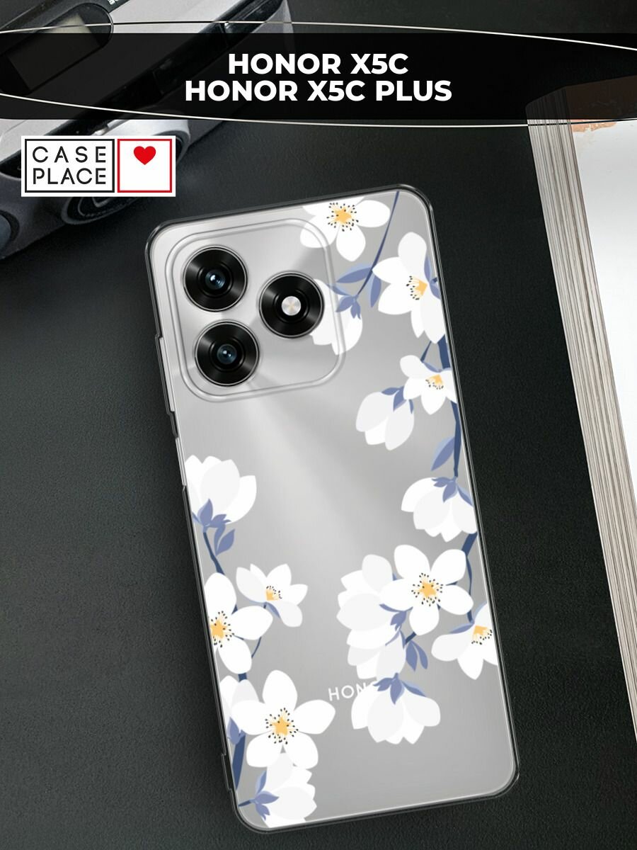 Чехол на Honor X5c/X5c Plus / Хонор X5c/X5c Плюс с принтом Blooming flowers, прозрачный