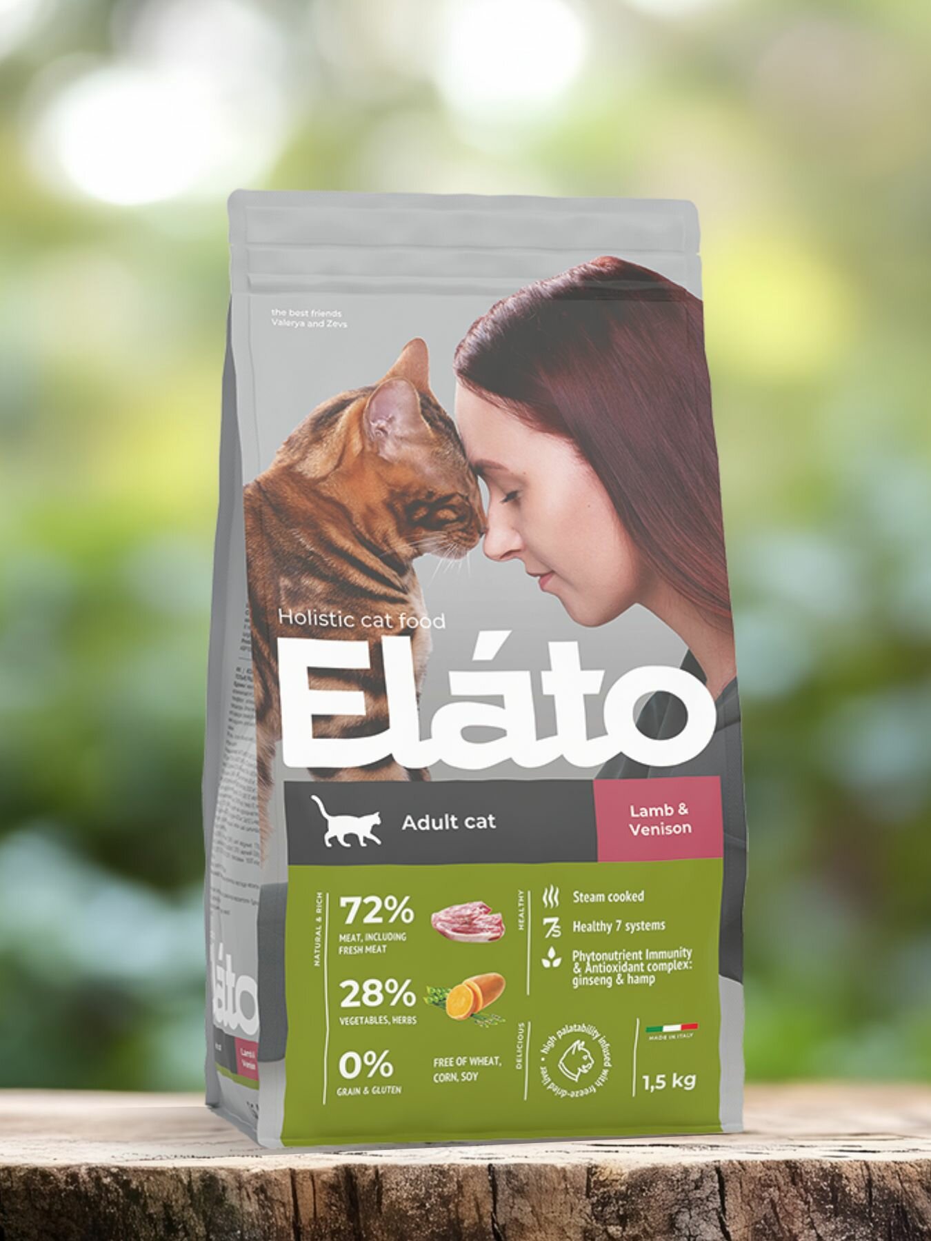 Сухой корм холистик Elato для взрослых кошек с ягненком и олениной, 1,5кг