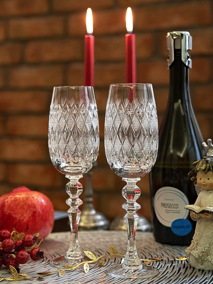 Хрустальные бокалы для шампанского, игристых вин 210 мл, набор фужеров 2 шт, Неман