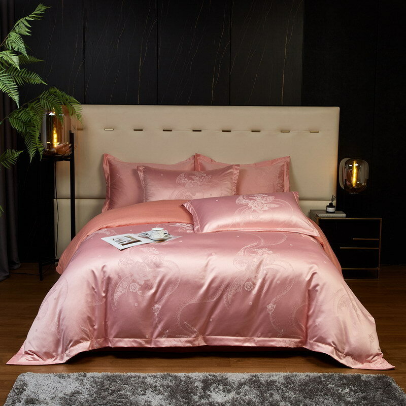 Набор простыней Glorious Pink Jade для кровати 1.5м, 4-компонентный постельный комплект с вышивкой