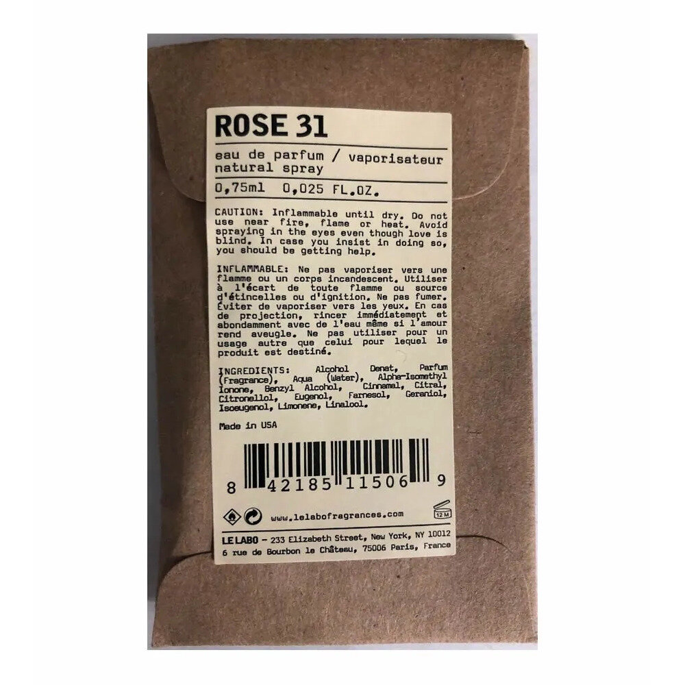 Парфюмерная вода Le Labo Rose 31 миниатюра 0.75 мл / Пробник духов Ле Лабо Роза 31