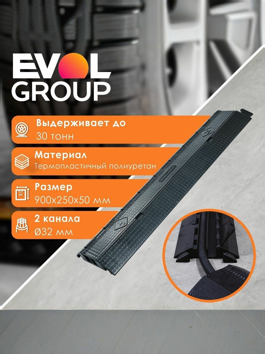 Кабельный мост черный 2 канала (32х32 мм). Трап сценический из термопластичного полиуретана (ТПУ) 30 тонн Cable Shell SE BC (невидим в темноте)